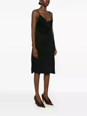 Versace Draped Viscose Jersey Midi Dress With Medusa Hardware