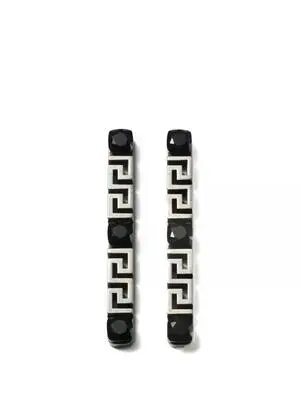 Versace Greca Crystal-embellished Drop Earrings - Silver