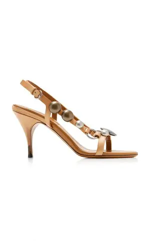 Miu Miu Embellished Leather Slingback Sandals - Brown