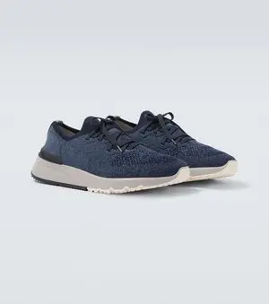 Brunello Cucinelli Knitted Lace-up Sneakers - Blue