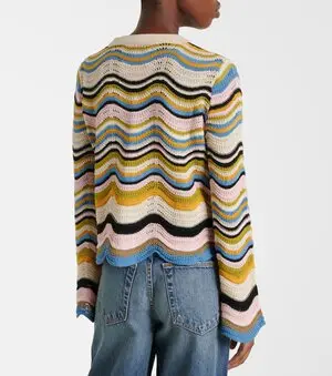 La DoubleJ Chevron Crochet Cotton Sweater - Multicoloured
