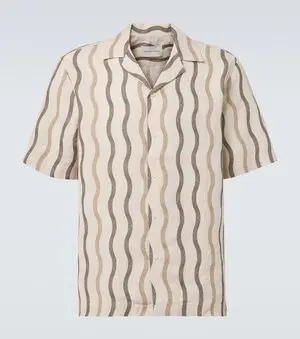 Frescobol Carioca Roberto Printed Linen Bowling Shirt - Beige
