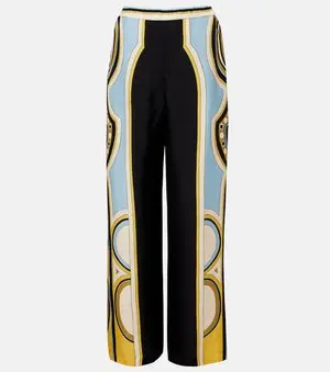 La DoubleJ Club Printed Silk Twill Wide-leg Pants - Multicoloured