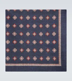 Brunello Cucinelli Silk Jaquard Pocket Square - Blue
