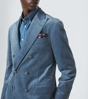 Brunello Cucinelli Silk Jaquard Pocket Square - Blue