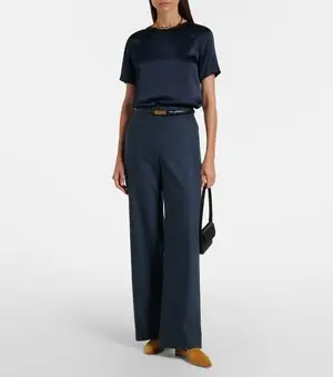 Eleventy Wool And Cashmere Wide-leg Trousers