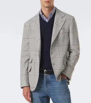 Brunello Cucinelli Checked Silk, Wool, And Cashmere Blazer