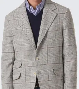 Brunello Cucinelli Checked Silk, Wool, And Cashmere Blazer