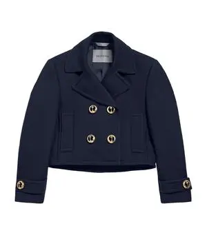 Balenciaga Cropped Wool Pea Coat With Double-breasted Fastening - Navy