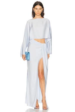 Lapointe Lightweight Satin Boat Neck Caftan Top
