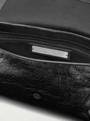 Balenciaga Le City Crinkled Leather Clutch With Studs - Black