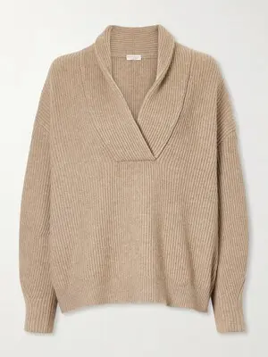 Brunello Cucinelli Ribbed-knit Cashmere Sweater With Shawl Collar - Brown
