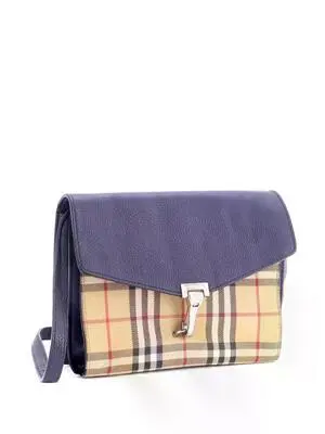 Burberry Macken Leather And Vintage Check Canvas Small Crossbody Bag - Blue