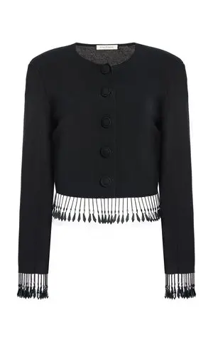 BY MALENE BIRGER Shelly Beaded Knit Cropped Jacket - Black