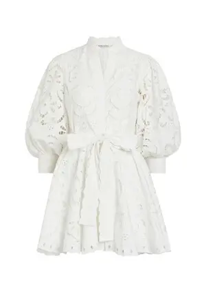 Alice + Olivia Lucy Embroidered Cotton Mini Shirt Dress - White
