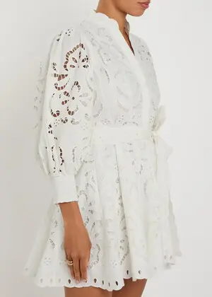 Alice + Olivia Lucy Embroidered Cotton Mini Shirt Dress - White