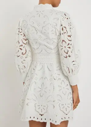 Alice + Olivia Lucy Embroidered Cotton Mini Shirt Dress - White
