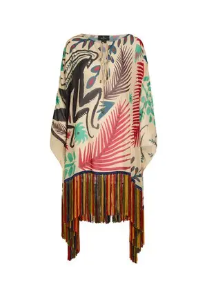 Etro Printed Fringed Sheer Seersucker Cover-up - Multicoloured