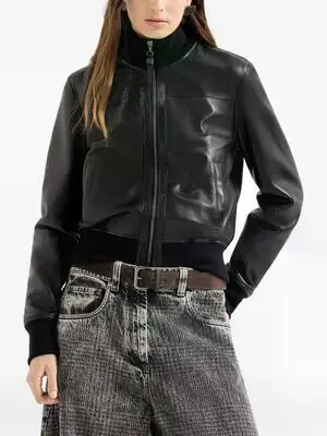 Brunello Cucinelli Nappa Leather Bomber Jacket With Monili - Black