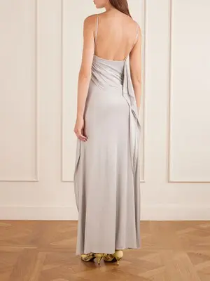 Versace Draped Jersey Gown With Medusa Emblem - Silver