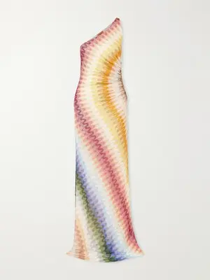 Missoni One-shoulder Striped Ruched Crochet-knit Maxi Dress - Multi