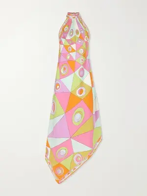 Emilio Pucci Asymmetric Printed Silk-twill Halterneck Dress - Multi