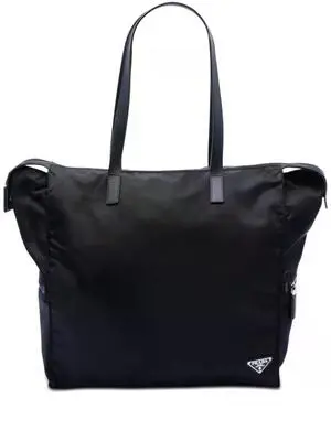 Prada Saffiano Trimmed Tessuto Tote Bag - Black