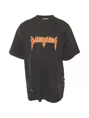 Balenciaga Distressed Paint Splatter Logo T-shirt - Black