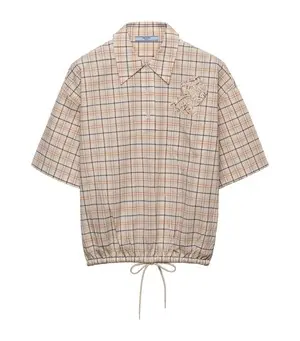 Prada Cotton Embroidered Check Shirt - Neutral