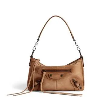 Balenciaga Mini Suede Le City Moto Shoulder Bag - Brown