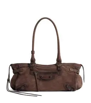 Balenciaga Suede Le City East West Shoulder Bag - Brown