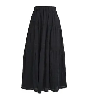 Paige Cotton Embroidered Tiered Maxi Skirt