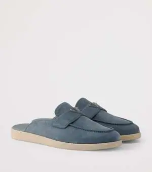 Prada Suede Triangle Mules - Blue