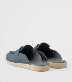Prada Suede Triangle Mules - Blue