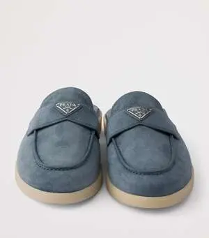 Prada Suede Triangle Mules - Blue