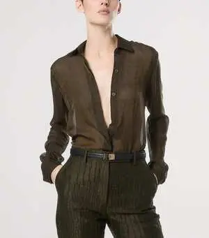 TOM FORD Silk Chiffon Crocodile Jacquard Shirt