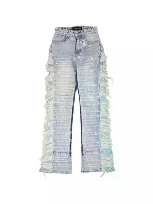 WHO DECIDES WAR Five-pocket Printed Jeans With Distressed And Frayed Details