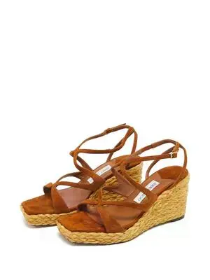 JIMMY CHOO Ayla Raffia Wedge Sandals - Brown