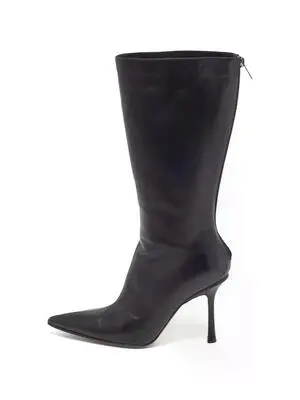 JIMMY CHOO Leather Mid-calf Stiletto Boots - Black