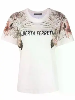 Alberta Ferretti Floral Print Cotton T-shirt - Neutrals