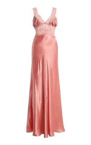 Arcina Ori Eveline Satin Maxi Dress With Lace Trim - Pink