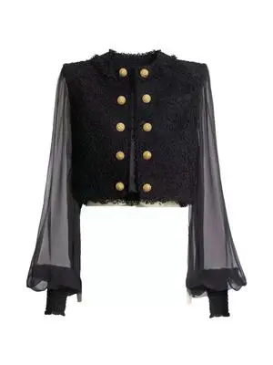 Balmain Cropped Tweed And Muslin Jacket