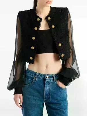 Balmain Cropped Tweed And Muslin Jacket