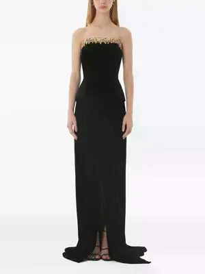 DINA MELWANI Crystal-trim Velvet Maxi Dress