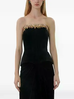 DINA MELWANI Crystal-trim Velvet Maxi Dress