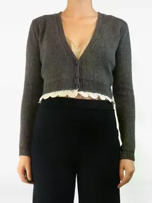 Magda Butrym Cropped Cardigan With Crochet Hem - Grey