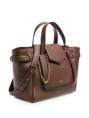 LANCEL Grained Leather Tote Bag With Chain Detail - Brown