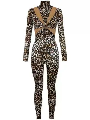 Elisabetta Franchi Leopard-print Cut-out Jumpsuit - Brown