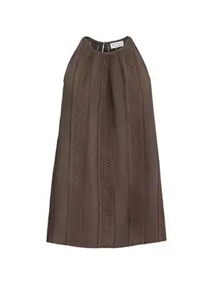 Brunello Cucinelli Techno Cotton Poplin Broderie Anglaise Top With Monili