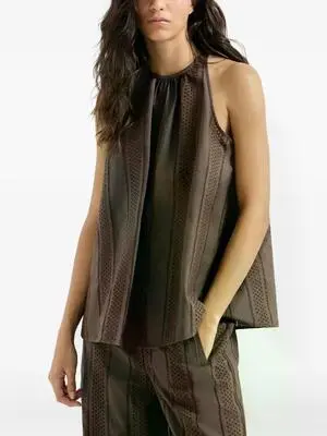 Brunello Cucinelli Techno Cotton Poplin Broderie Anglaise Top With Monili